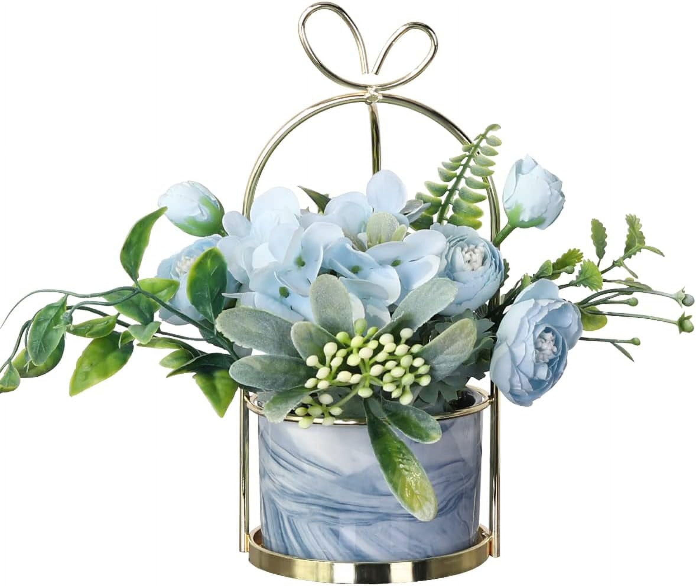 Artificial Flowers Hydrangea with Ceramic Vase Silk Chrysanthemum Mini ...