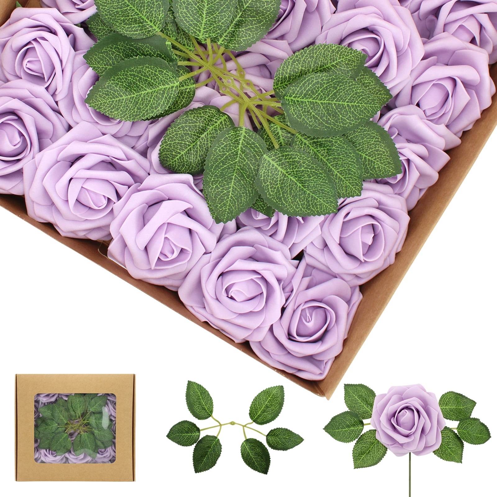 Artificial Flowers Lilac Roses 25PCS Real Looking Foam Fake Roses with ...