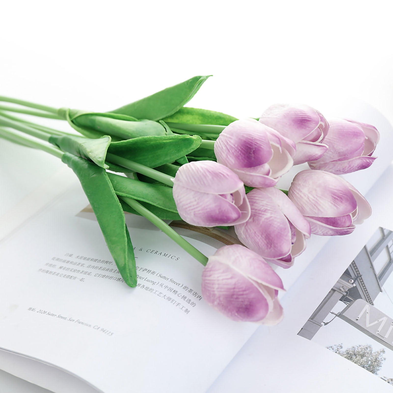 Artificial Flowers Mini PU Tulips Bouquet Faux Plants for Wedding Room ...