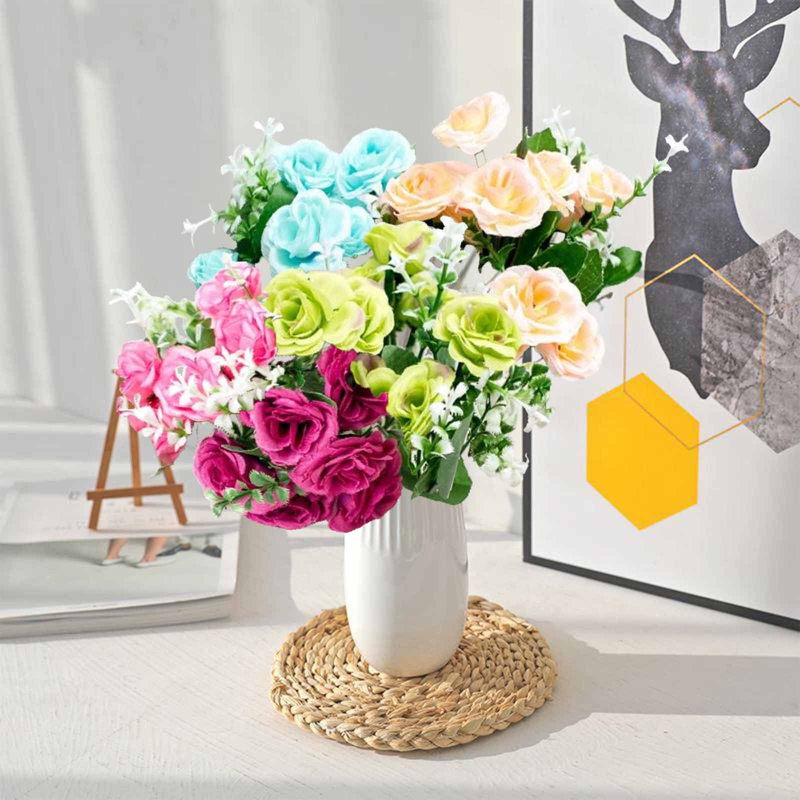 Artificial Flowers Mini Roses Bouquet Plastic Home Decor for Table ...