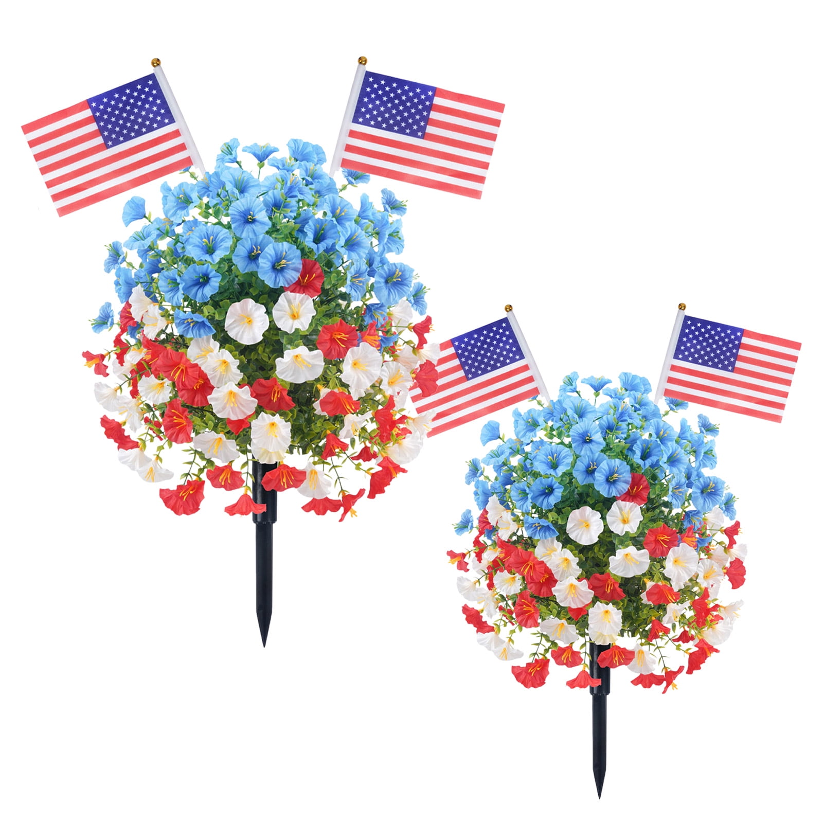 Artificial Flowers,Mixed Bush Memorial Day Flower Red White Blue ...