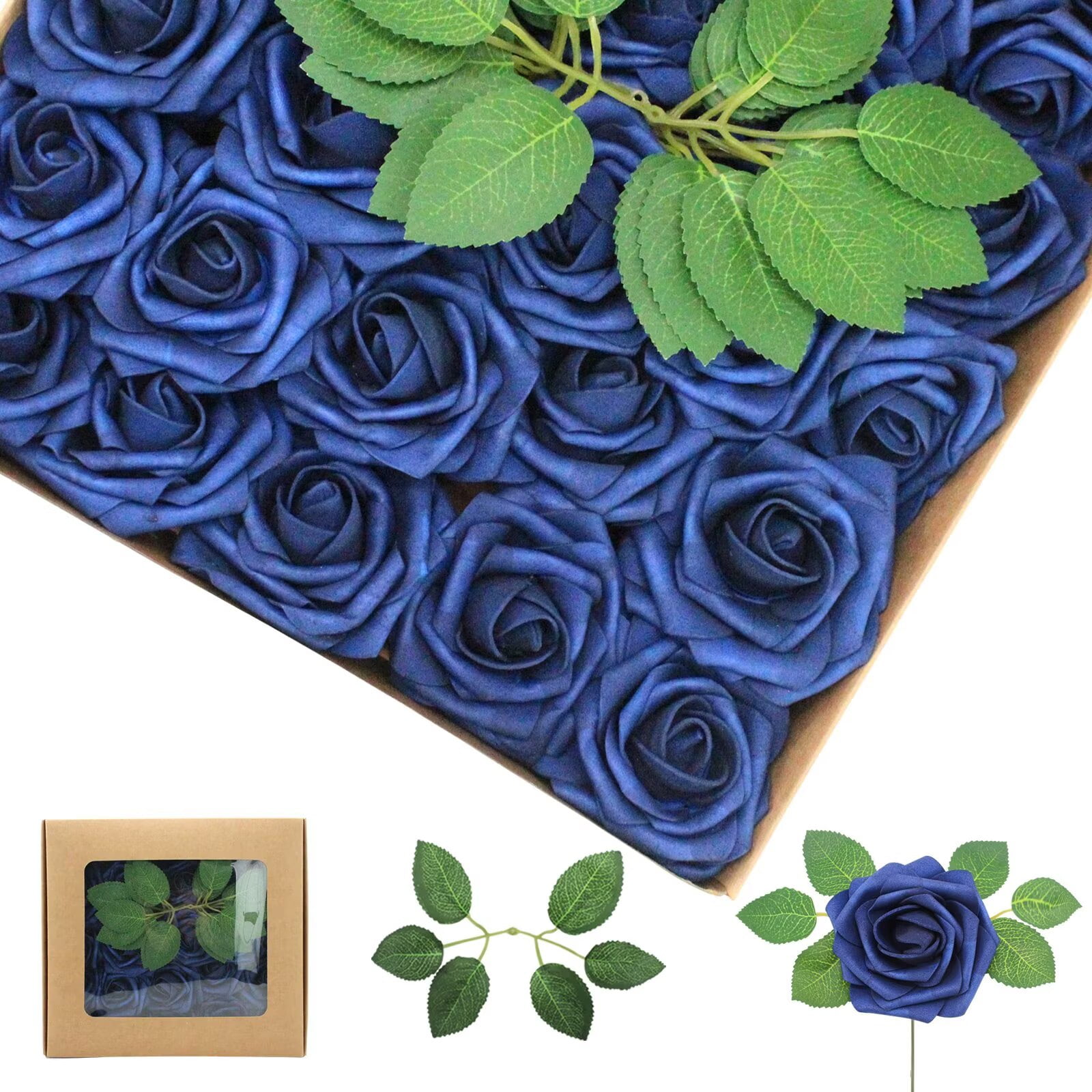 Artificial Flowers Navy Blue Roses 200PCS Real Looking Foam Fake Roses ...