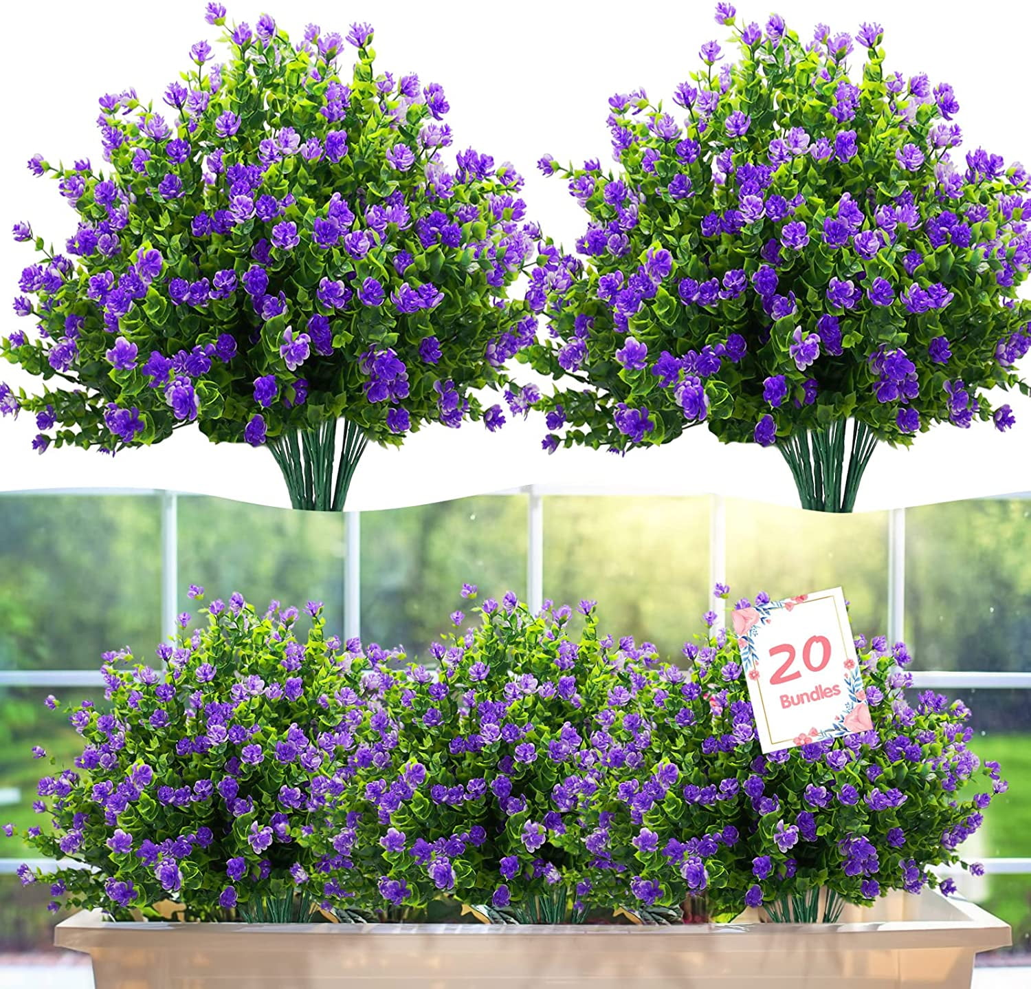 Artificial Flowers Outdoor Fake Flowers, UV Resistant No Fade Faux ...