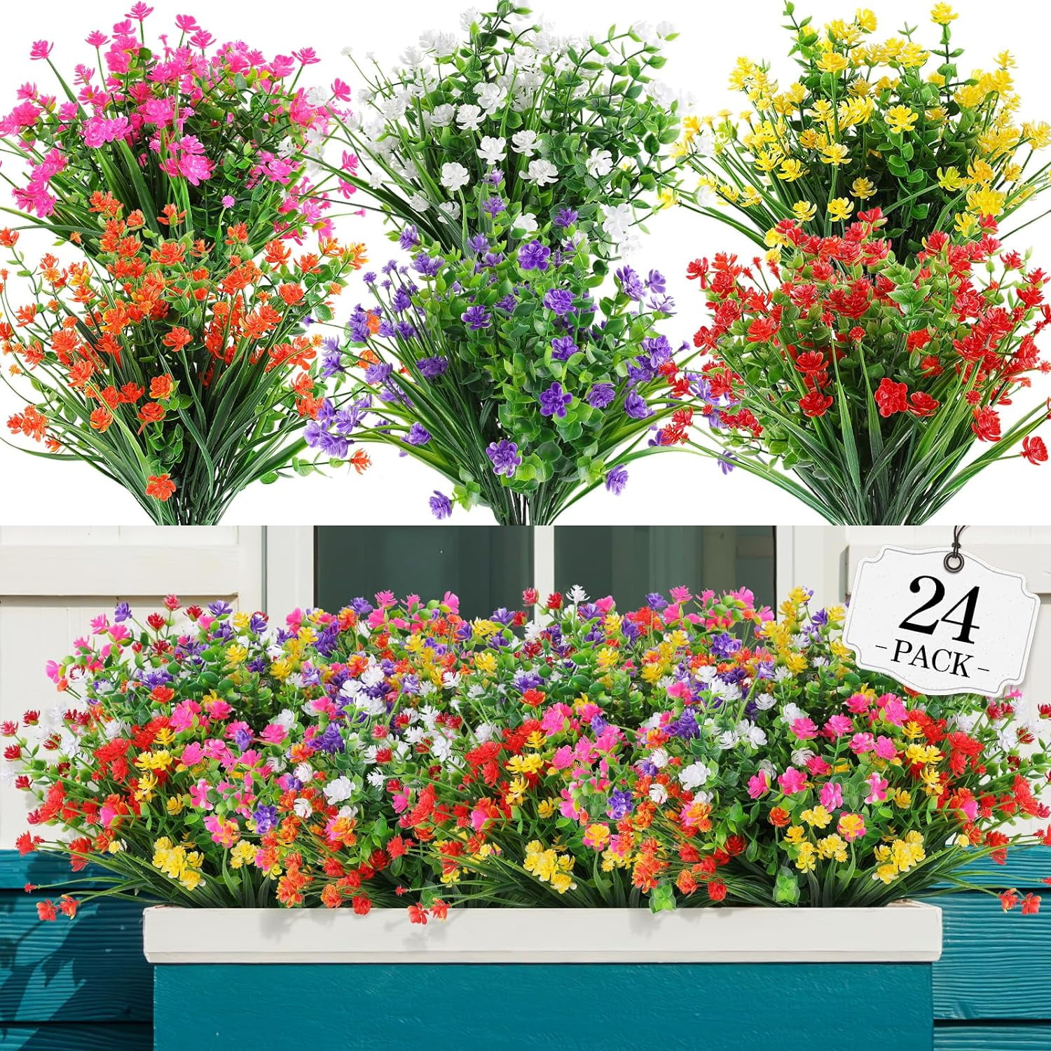 Artificial Flowers Outdoor,No Fade Fake Plastic Flowers Faux Plants for ...