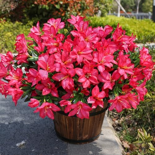 Artificial Flowers for Outdoors, 3 Bundles Fake Silk Azalea Bouquet ...