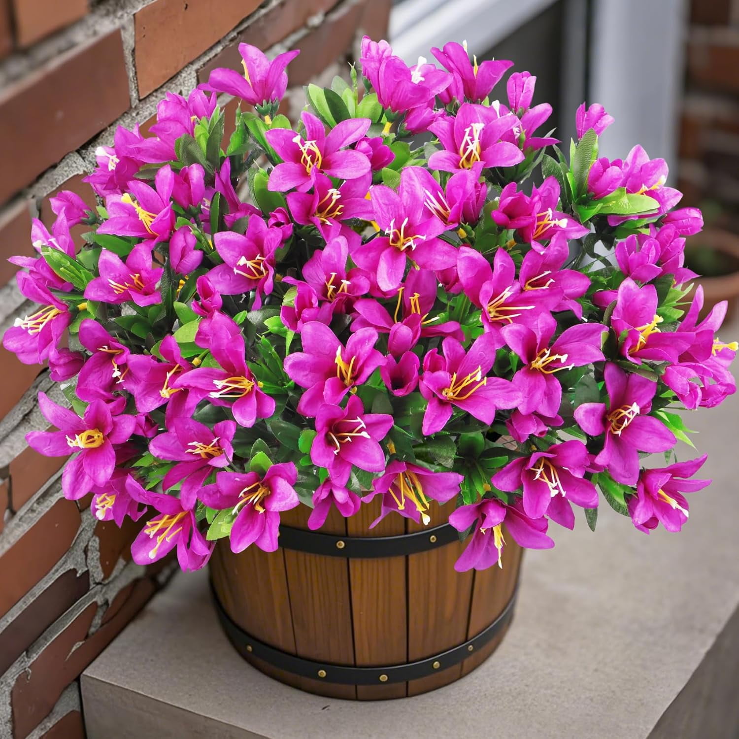 Artificial Flowers Outdoors,3 Bundles Fake Silk Flowers Azalea Plants ...