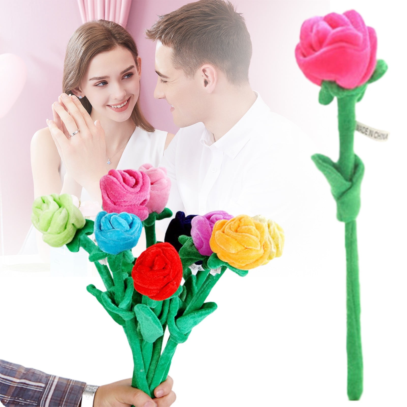 Artificial Flowers,Plush Bouquet Artificial Stem Artificial Red Flowers ...