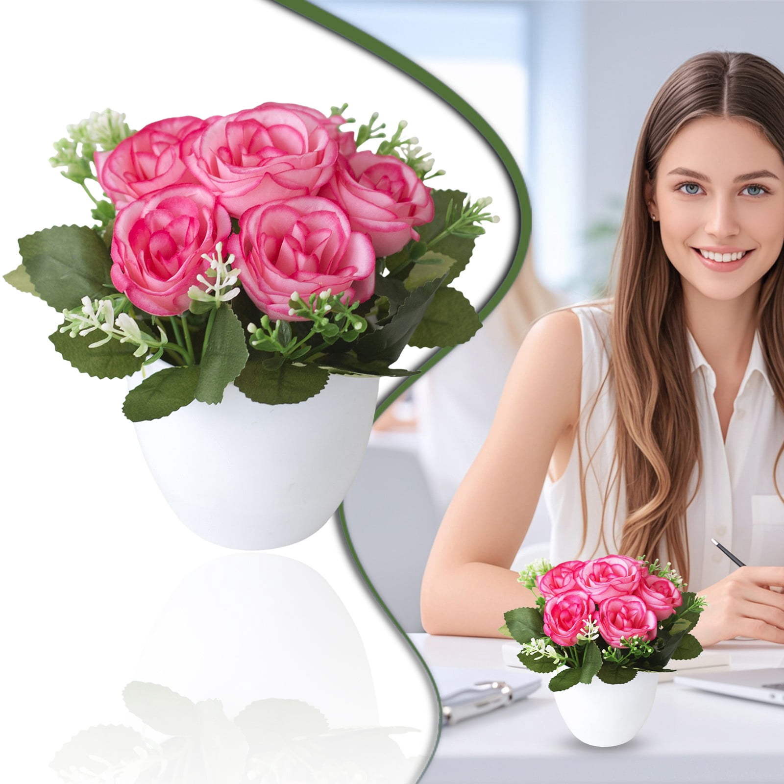 Artificial Flowers in Pot Verdsylv Faux Rose Flower Arrangement in Pot ...