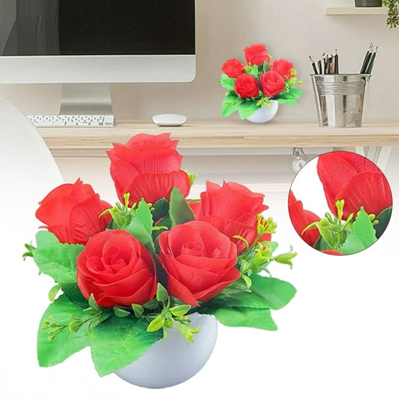 Artificial Flowers Potted Plants for Valentine Decorations Indoor ...