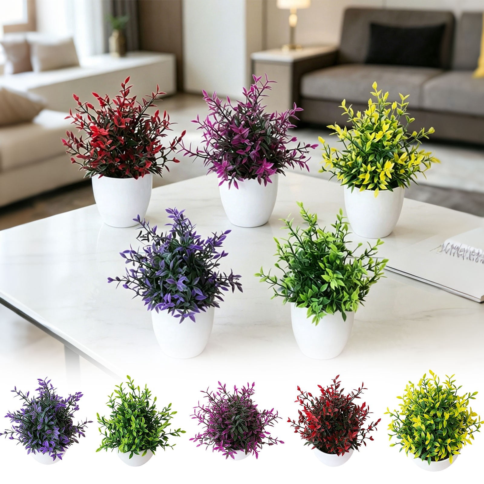 Artificial Flowers Potted Small Plant Green in White Pot for Bathroom ...