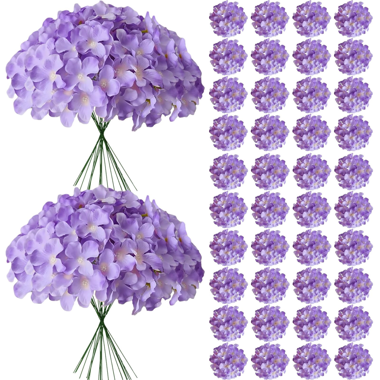 Artificial Flowers Purple 65 Pcs Silk Hydrangea with Stems for Decor ...
