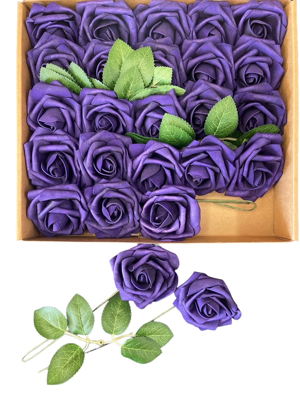 Artificial Flowers Purple Roses 25pcs Real Looking Fake W/Stem Rose ...