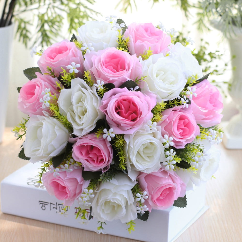 Artificial Flowers│Real Looking Blush Fake Rose Long Stem Silk ...