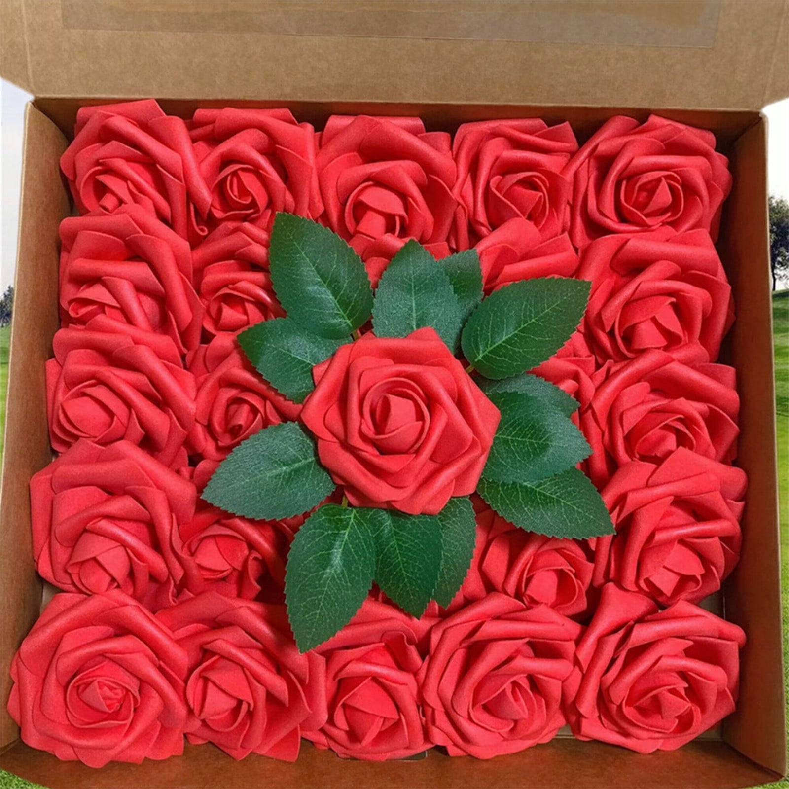 Artificial Flowers Red Roses Bulk 25Pcs Real Looking Fake Floral Foam ...