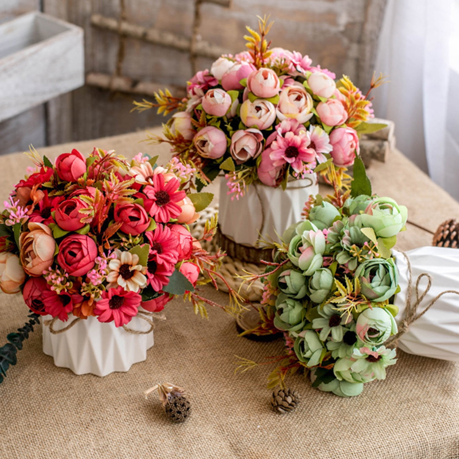 Artificial Flowers, Rose Simulation Flower Set in Ceramic Vase, Fake ...