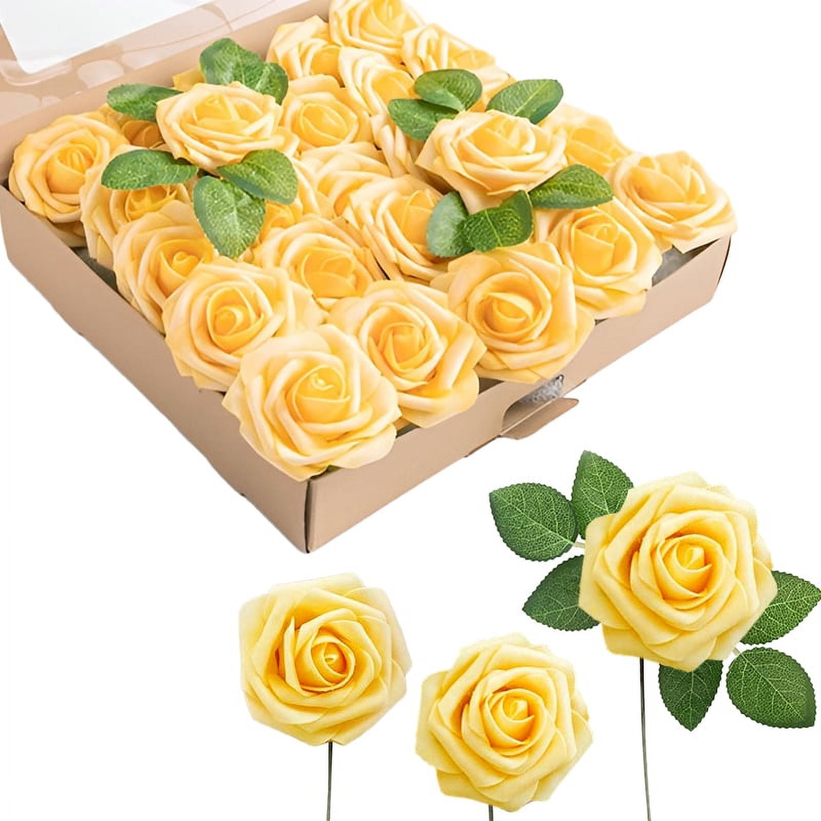 Artificial Flowers Roses 25 pcs Gold Sparrow Fake Roses w/Stem for DIY ...