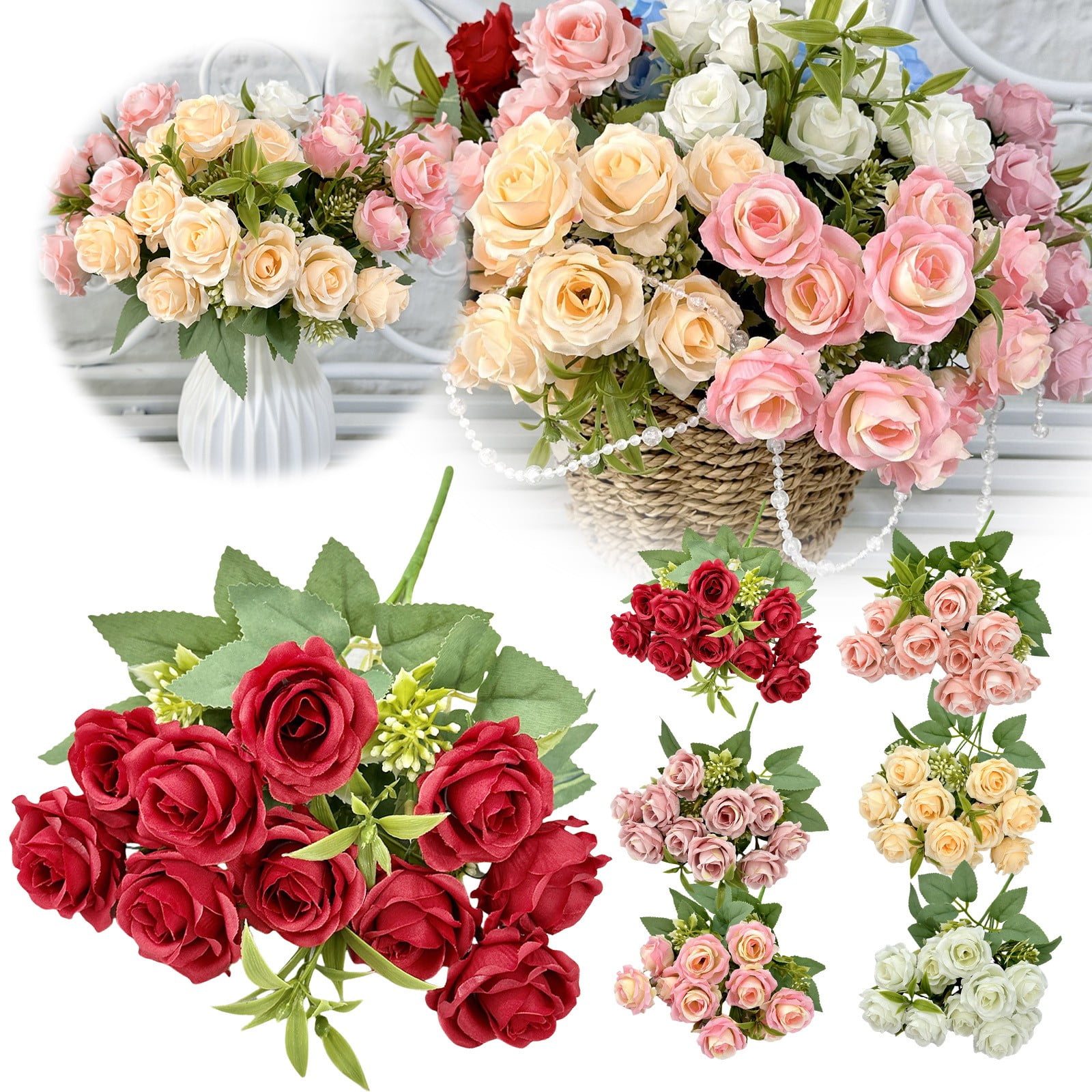 Artificial Flowers Silk Rose Peony Bouquets, Fake Silk Roses Bouquet ...