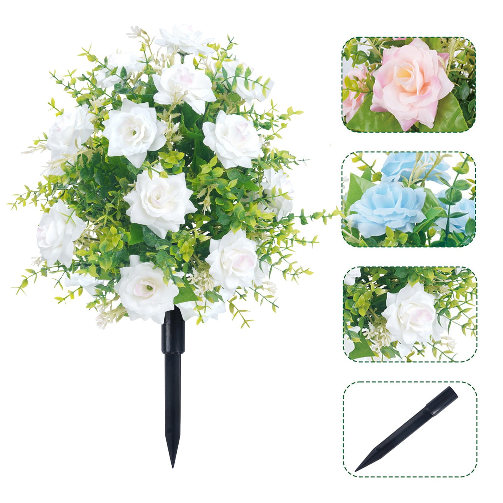 Artificial Flowers Stake, 22 Inch White Artificial Rose Bouquet, No ...