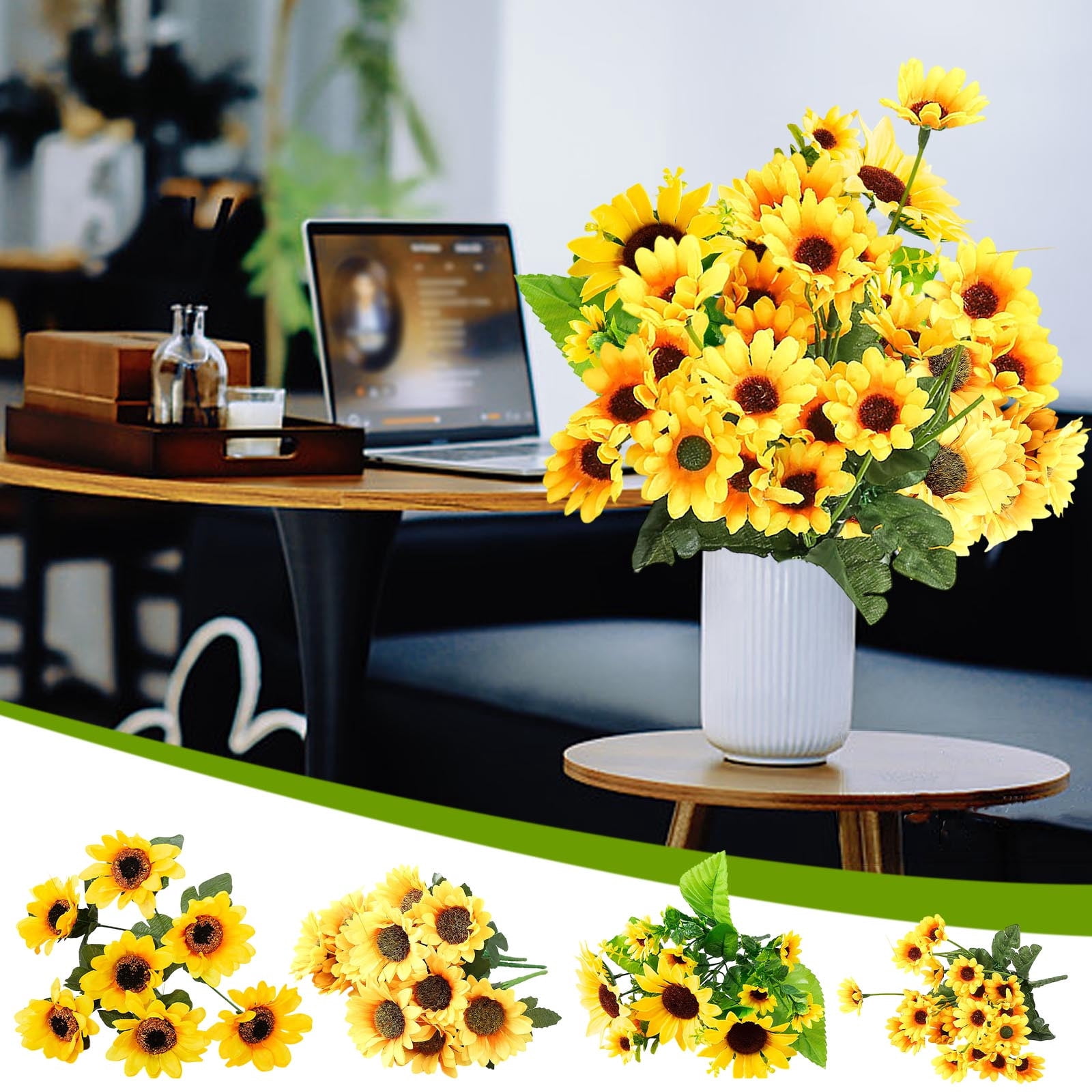Artificial Flowers Sunflower and Daisy Fake Silk Blooms for Home Wall ...