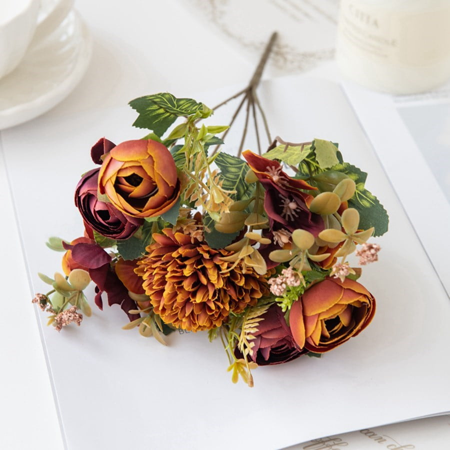 Artificial Flowers Tea Rose Buds Bouquet Diy Candy Box Vase for Home ...