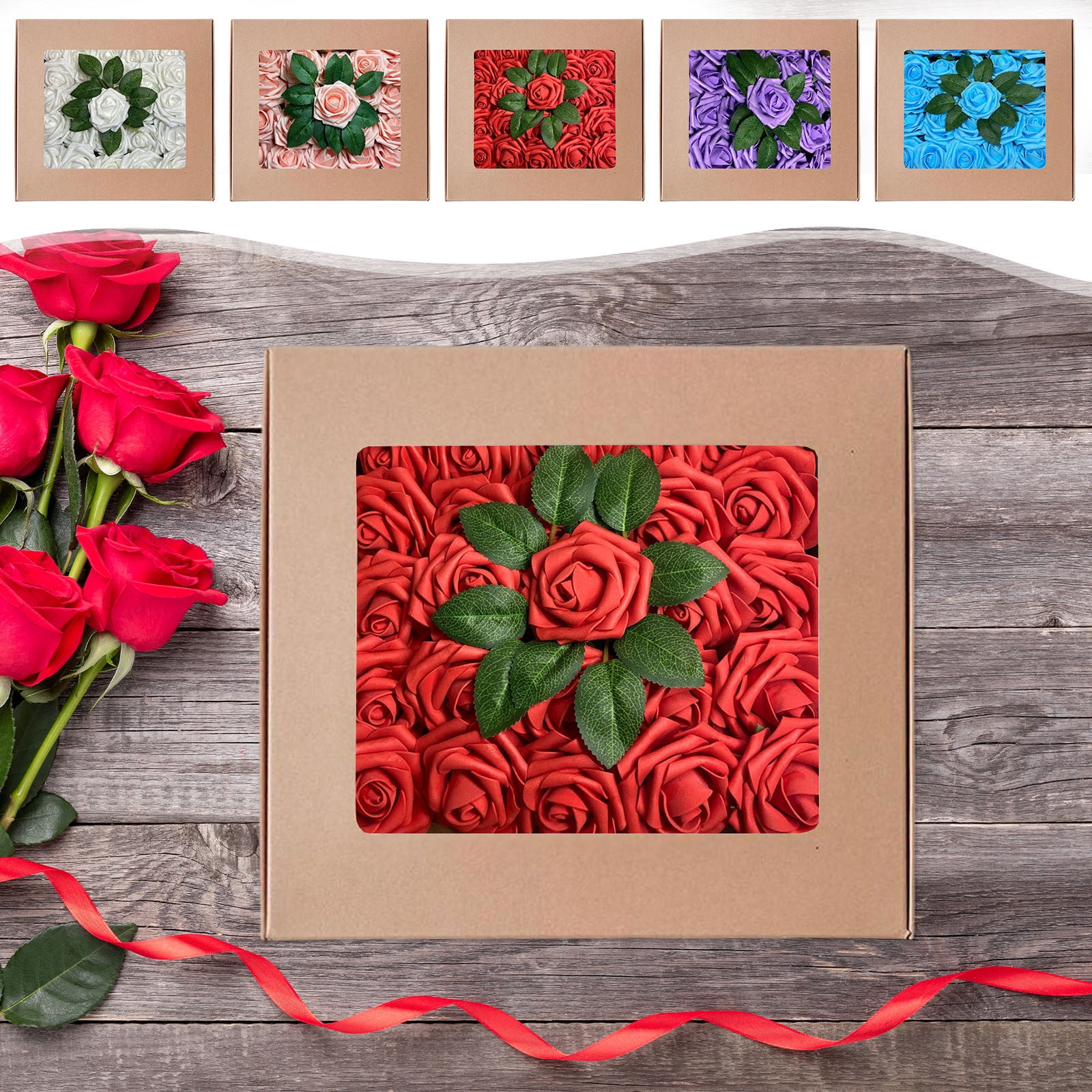 Artificial Flowers Valentine's Day Gifts Red Fake Roses with Stems ...