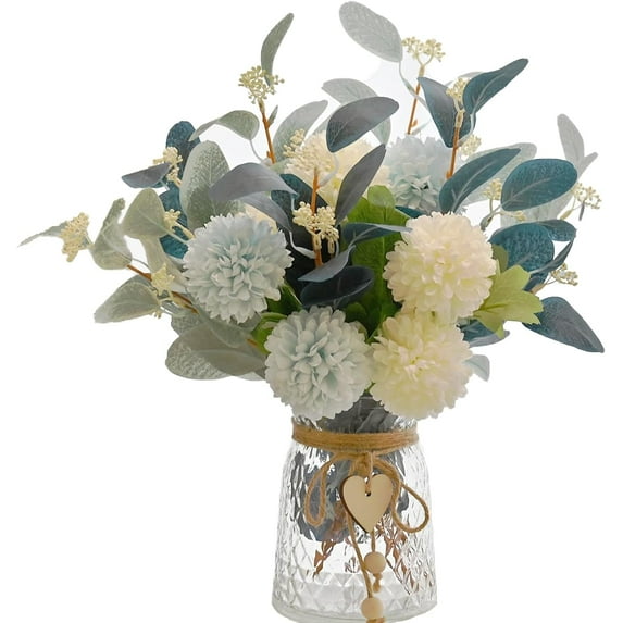 Artificial Flowers with Vase, Faux Flower Arrangement with Eucalyptus ...
