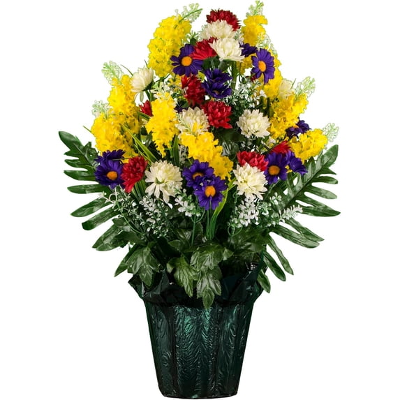Artificial Flowers - Weighted Pot Bouquet Decoration - Outdoor Yard or ...