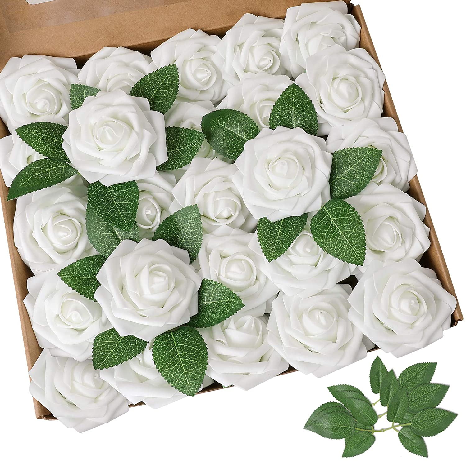 Artificial Flowers White Rose 100pcs Real Looking Fake Roses w/Stem for ...
