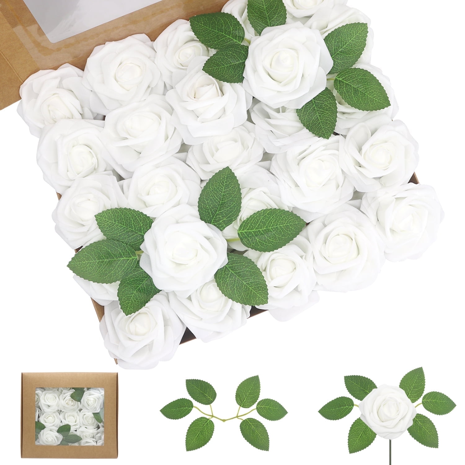 WANTMAZOR, Artificial Flowers White Roses, 100PCS, Foam Fake Roses ...