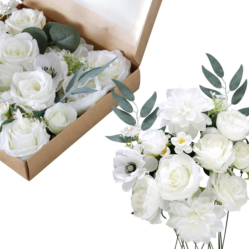 Artificial Flowers White Roses Fake Flower Box Set For Cake Flowers DIY ...