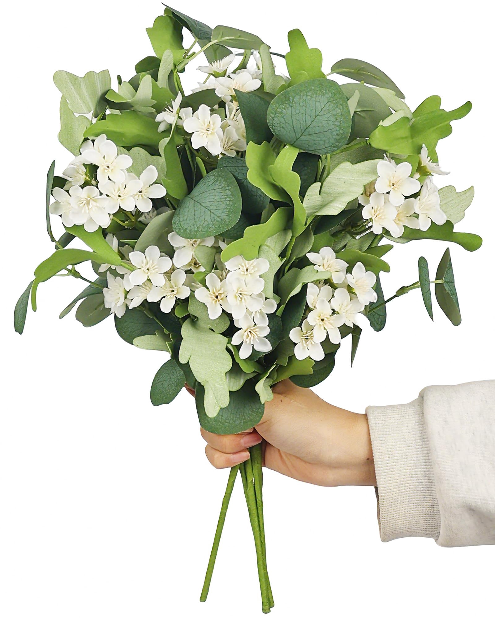 Artificial Flowers White&green 16" Eucalyptus Stems Cherry Blossom ...