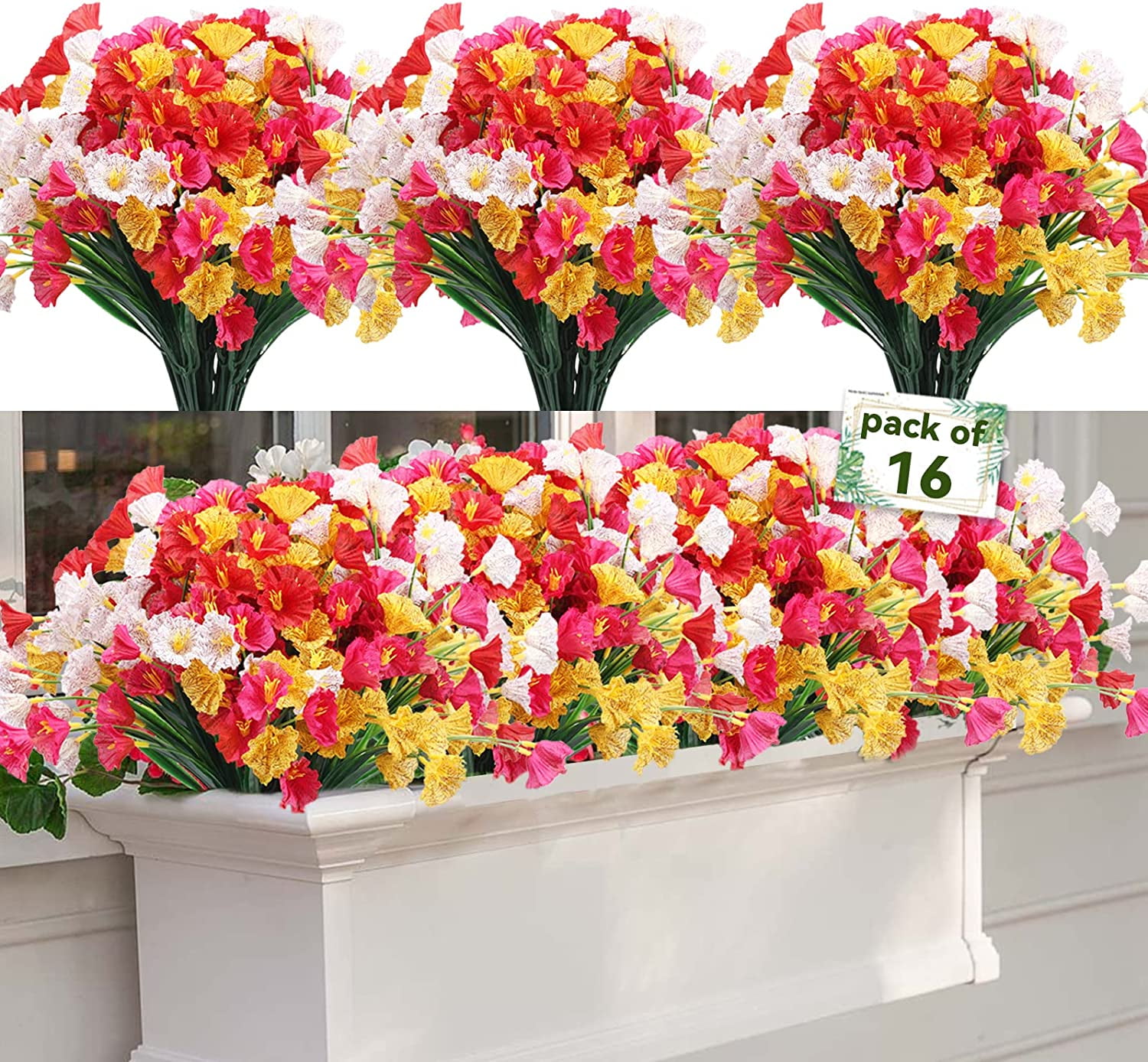 Artificial Flowers for Outdoors,16 Bundles Outdoor Fake Flowers UV ...