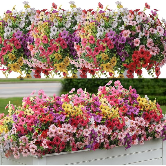 Artificial Flowers for Outdoors 24 Bundles, UV Resistant Colorful Fake ...
