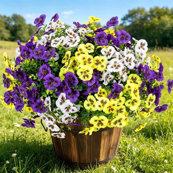 Artificial Flowers for Outdoors,UV Resistant Fake Flowers Silk Pansy ...