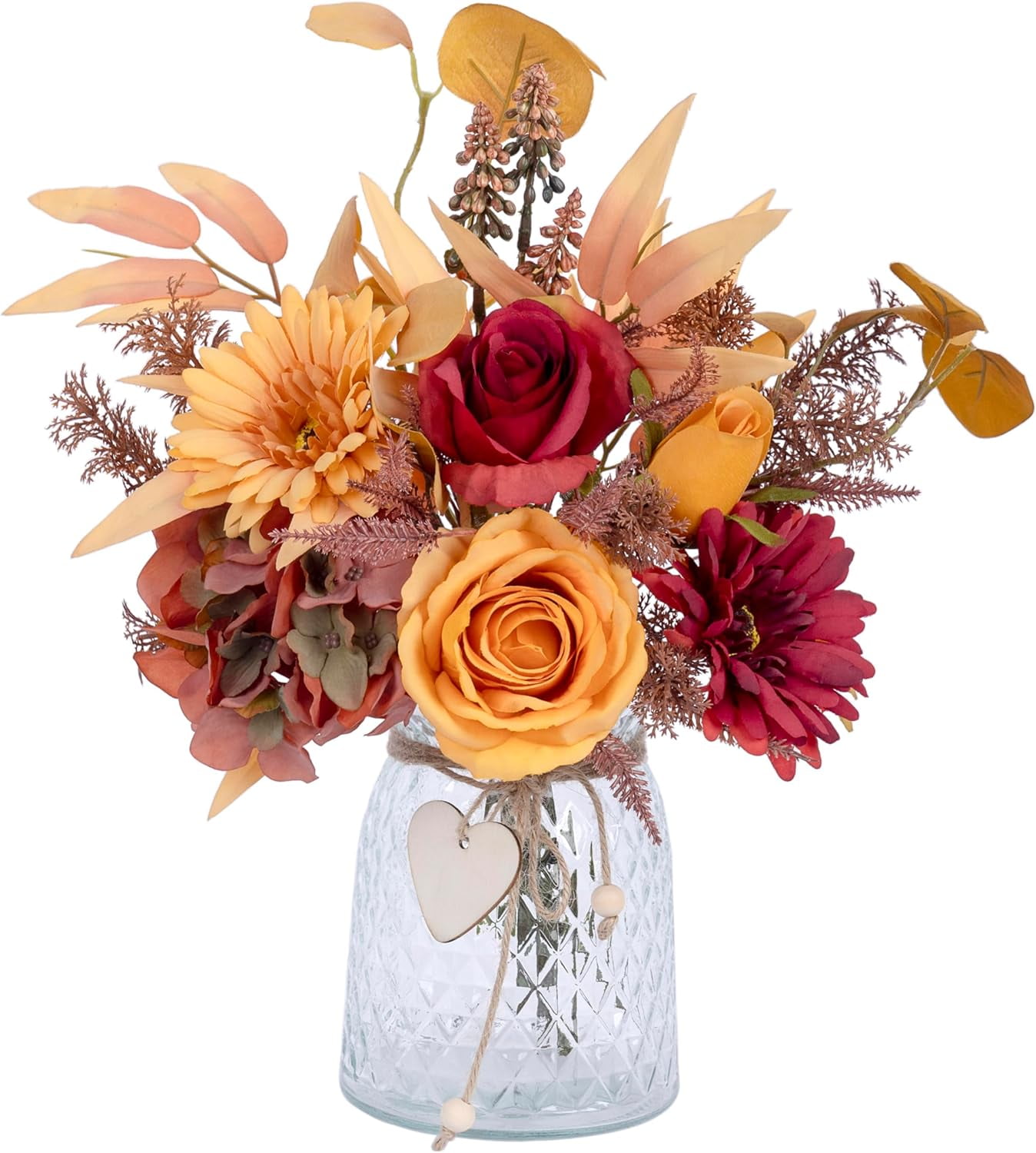 Artificial Flowers with vase，Fake Silk Roses in Vase for Home Decor ...