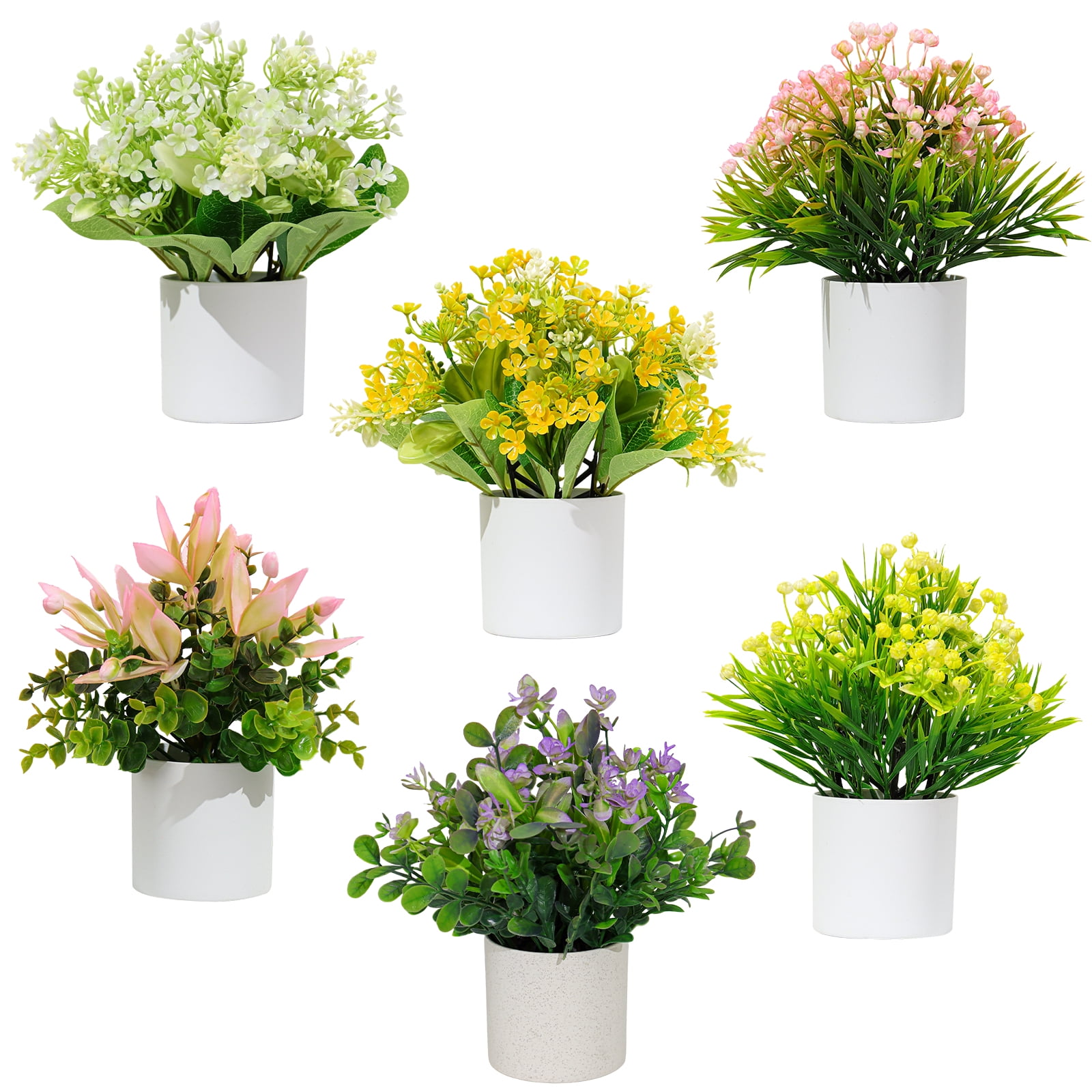 Artificial Flowers with Pot 6pcs Colorful Small Fake Plant 7.9inch High ...