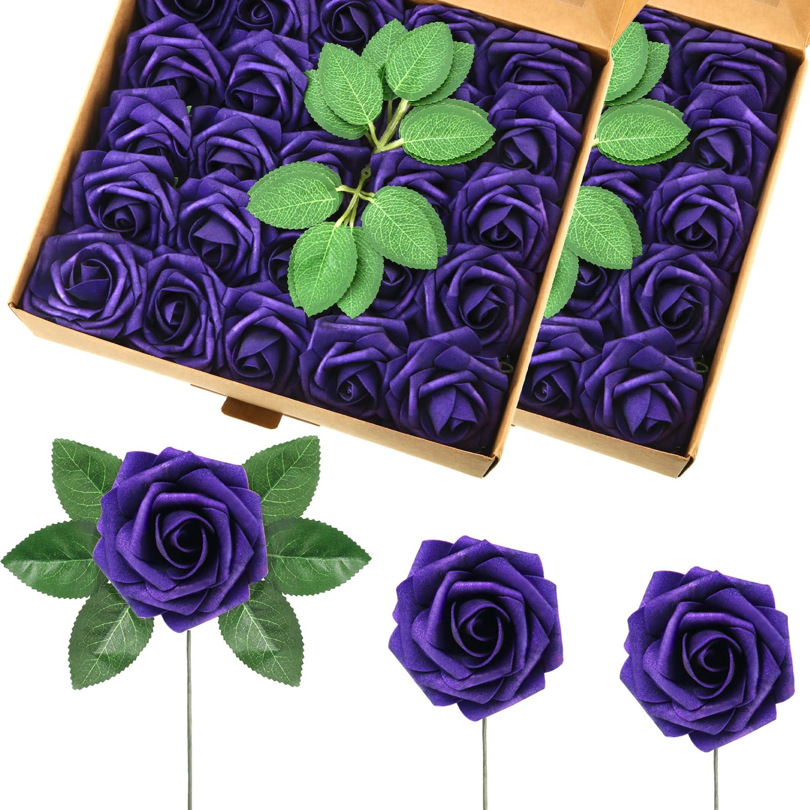 Artificial Foam Rose Flower Bouquet Dual Shades of Blue 50 Count Home ...