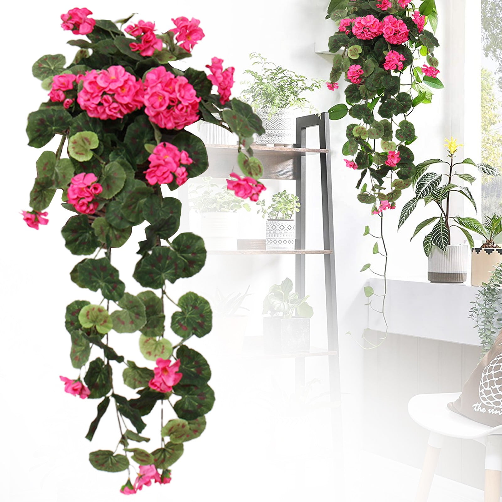 Artificial Geranium Flower Vines, UV Resistant Fake Hanging Plants with ...