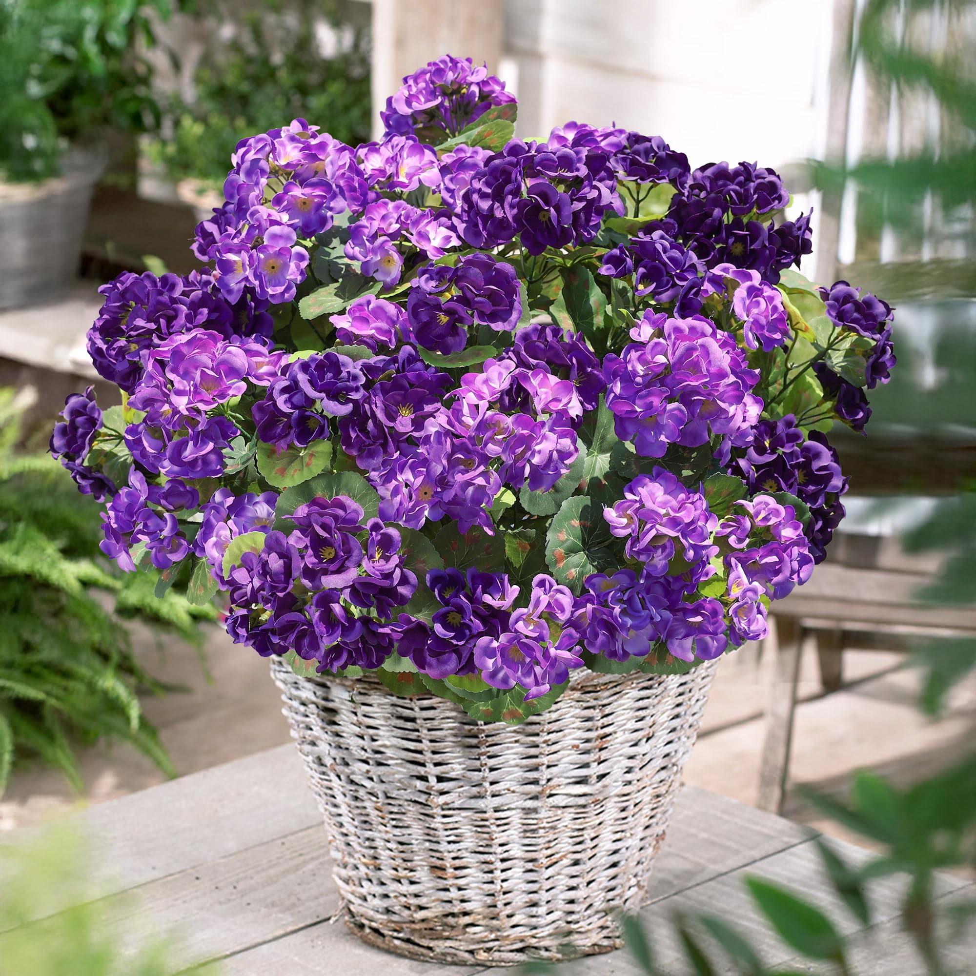 Artificial Geranium Flowers 3 Dark Purple, 3 Purple Outdoor Indoor ...