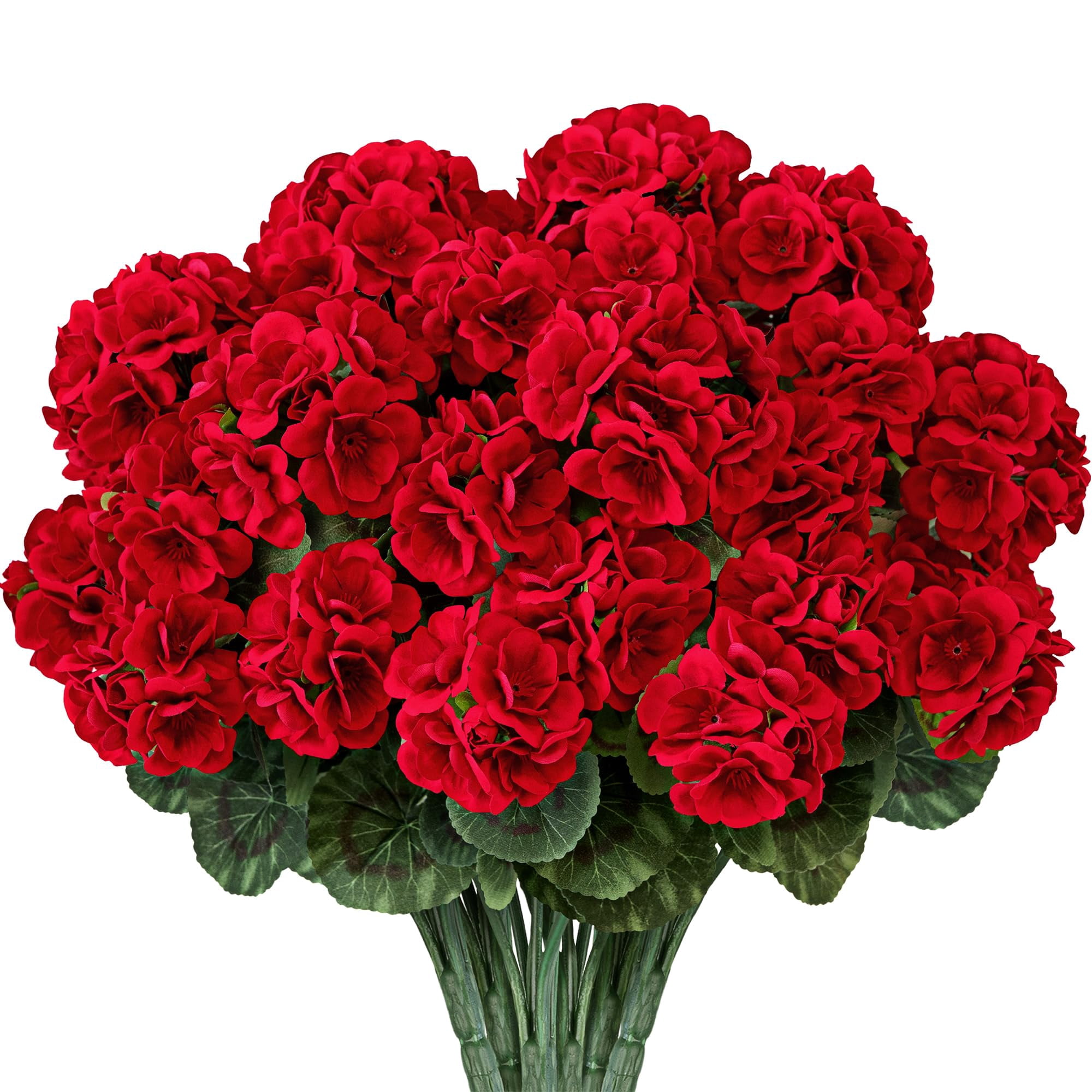 Artificial Geranium Flowers, 6 Pack 14 Inch Red UV Resistant Silk Faux ...