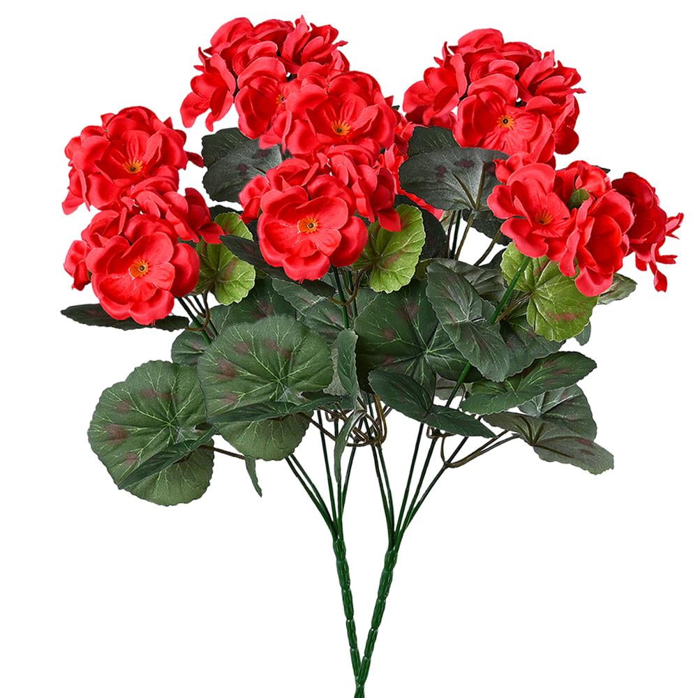 Artificial Geranium Flowers Plastic Fake Plants Home In/Outdoor Garden ...