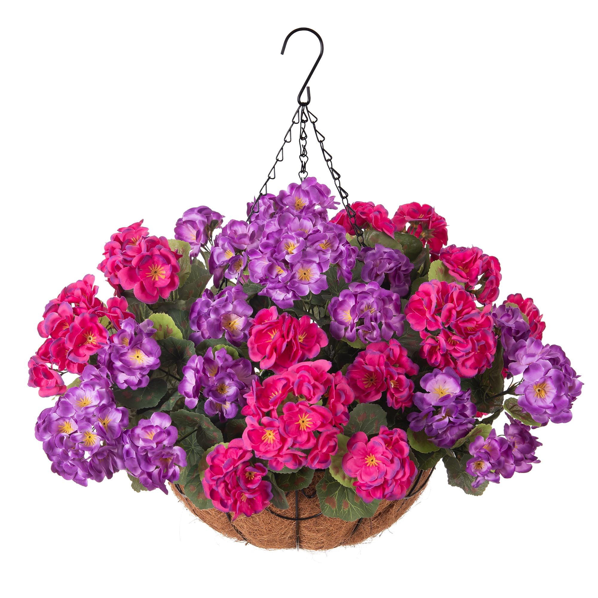 Artificial Geranium Flowers Purple Fuchsia Hanging Basket Outdoor ...
