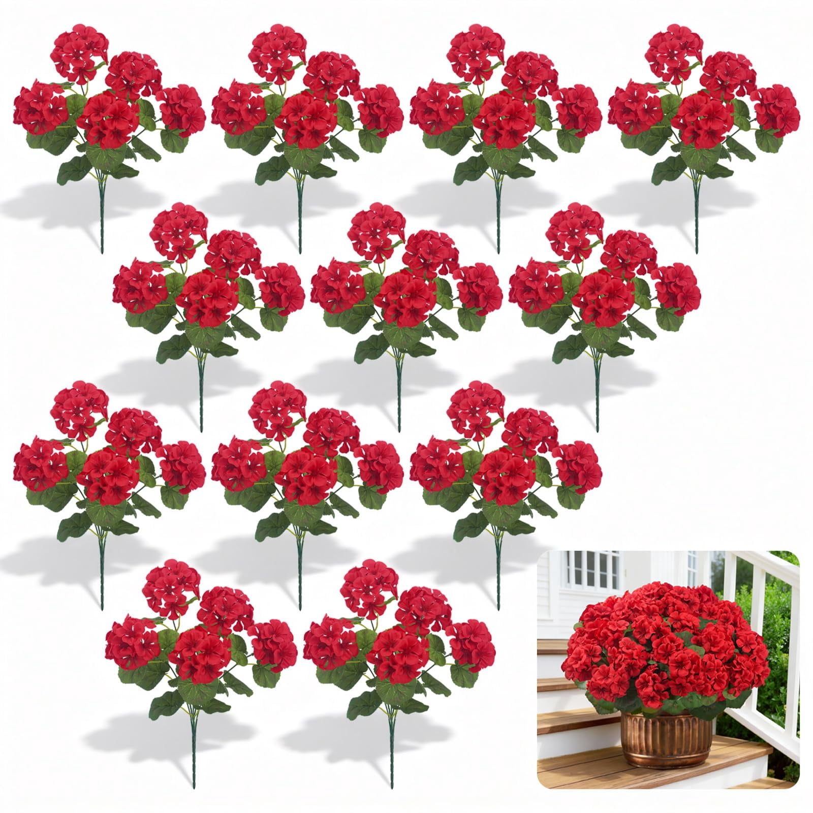 Artificial Geranium Flowers Red-12pcs Outdoor UV Resistant Silk Faux ...