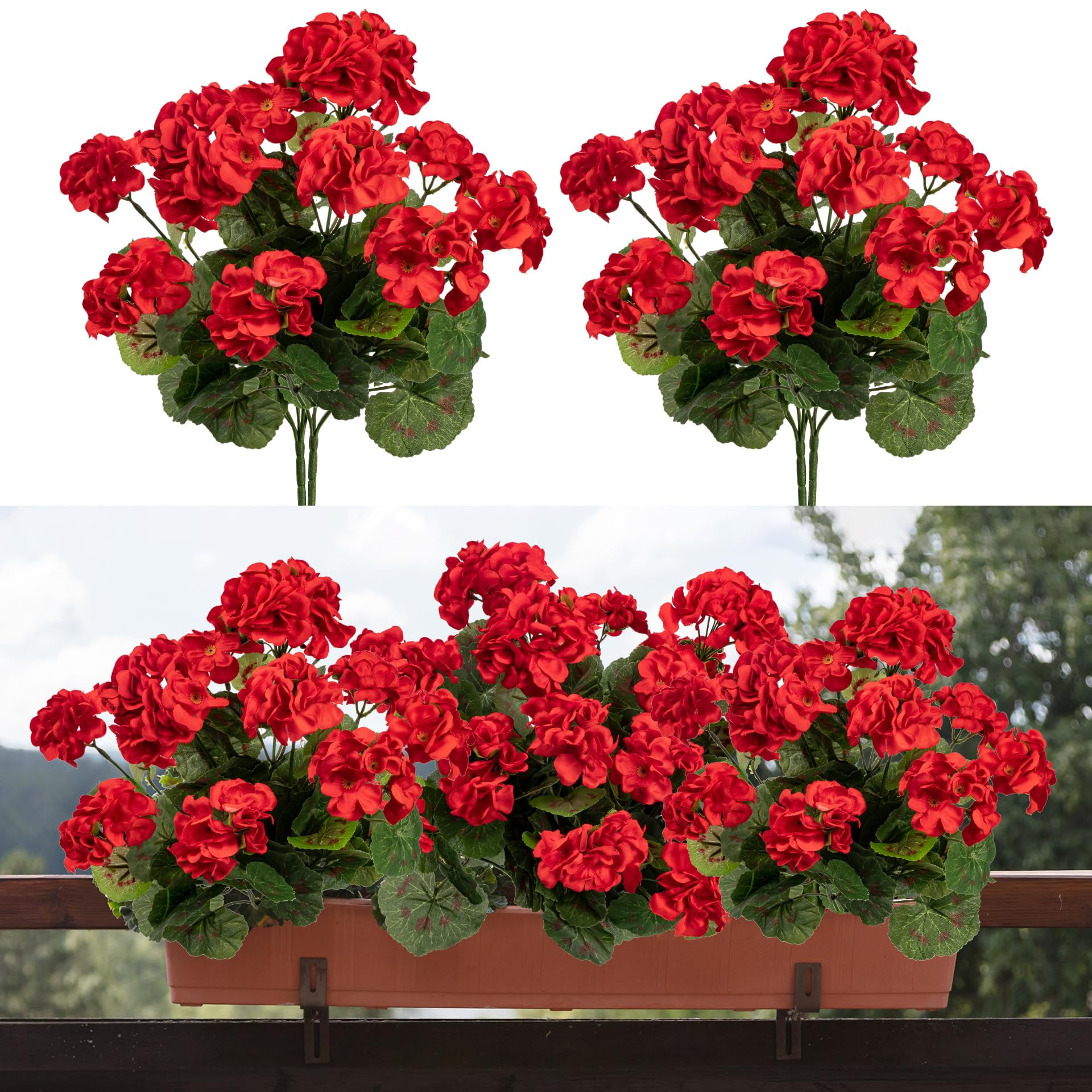 Artificial Geranium Flowers Red-4 14.4" Outdoor Indoor Decoration ...