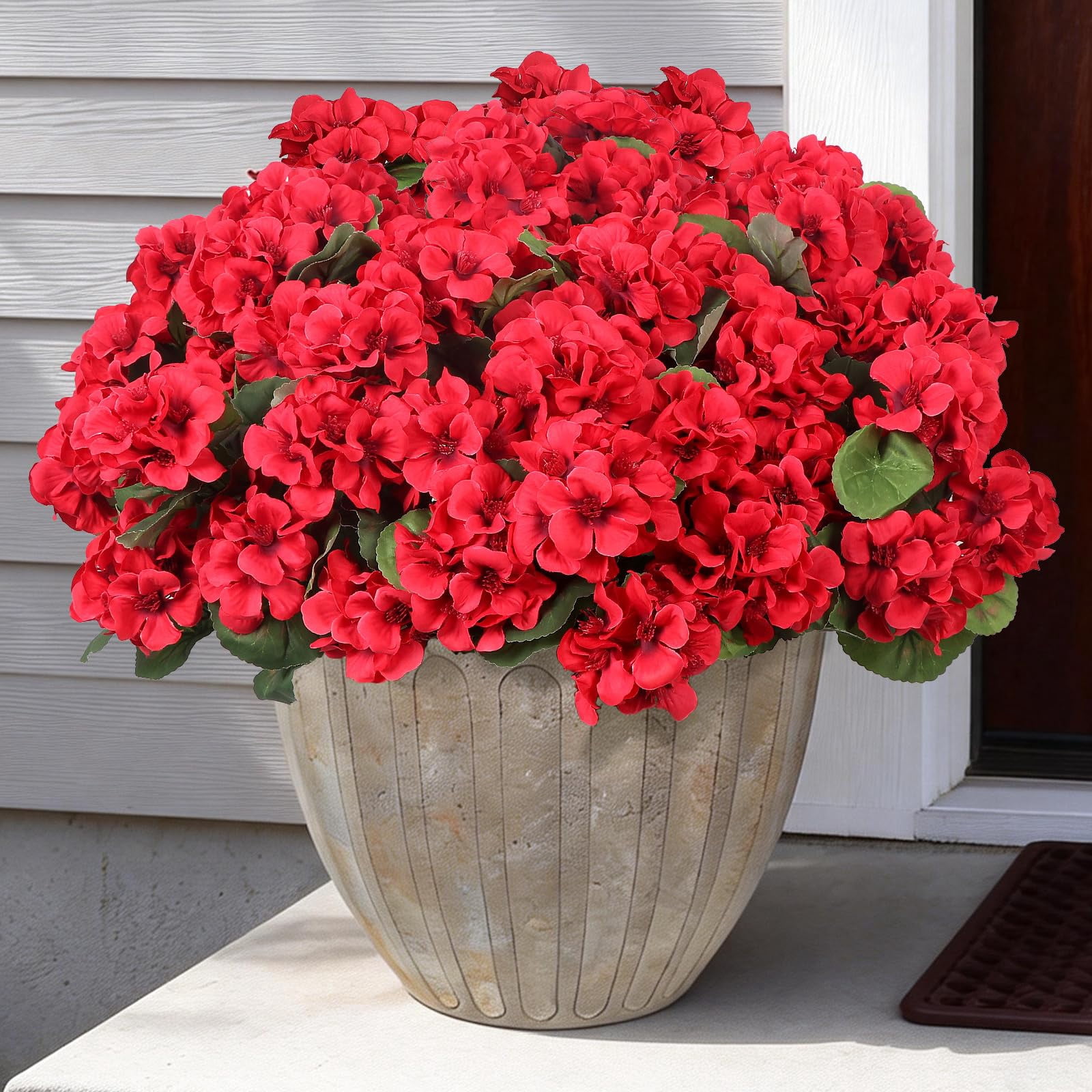 Artificial Geranium Flowers Red 6 Pack Outdoor Indoor Home Decor ...