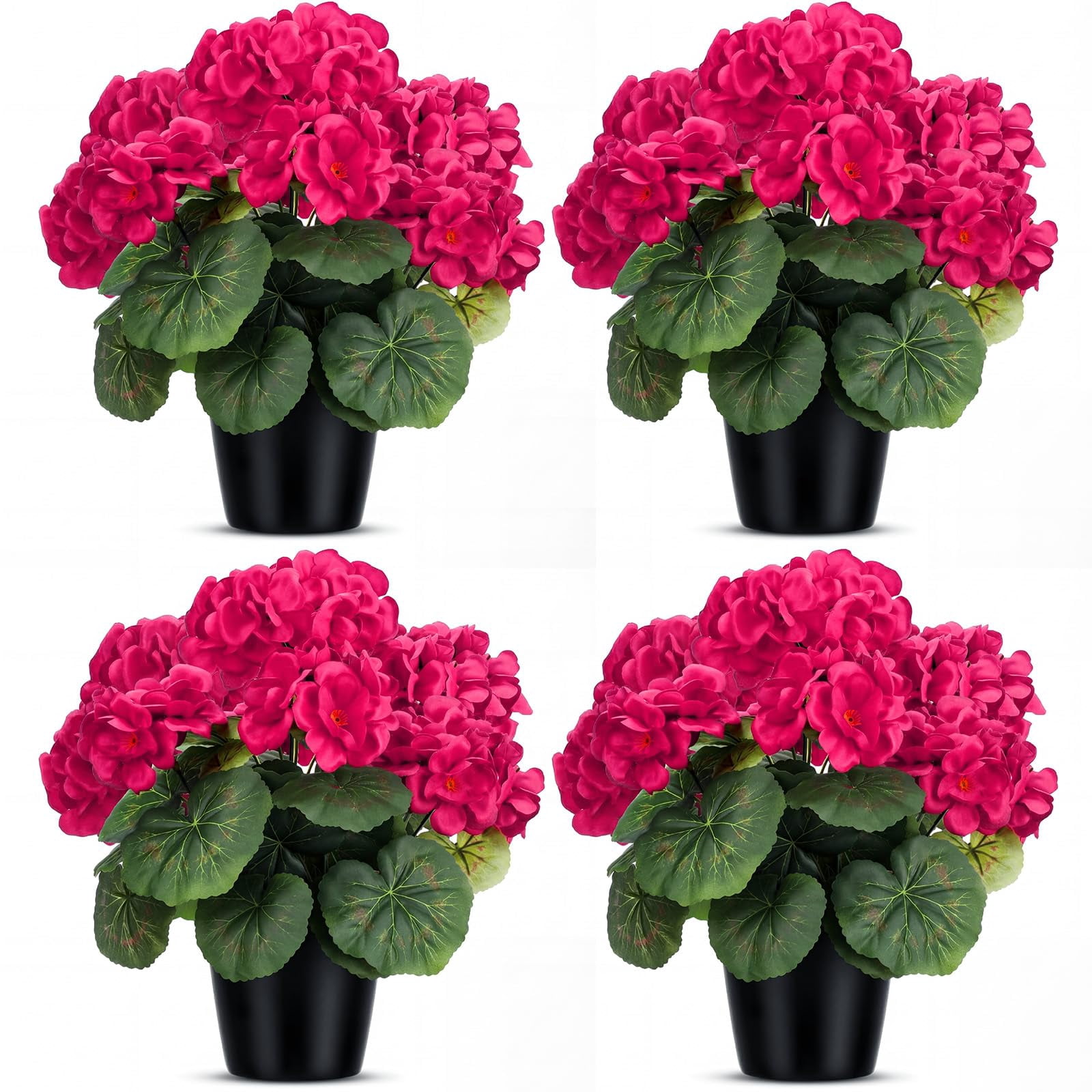 Artificial Geranium Flowers Rose Red 4 Pack Outdoor Home Patio Decor ...