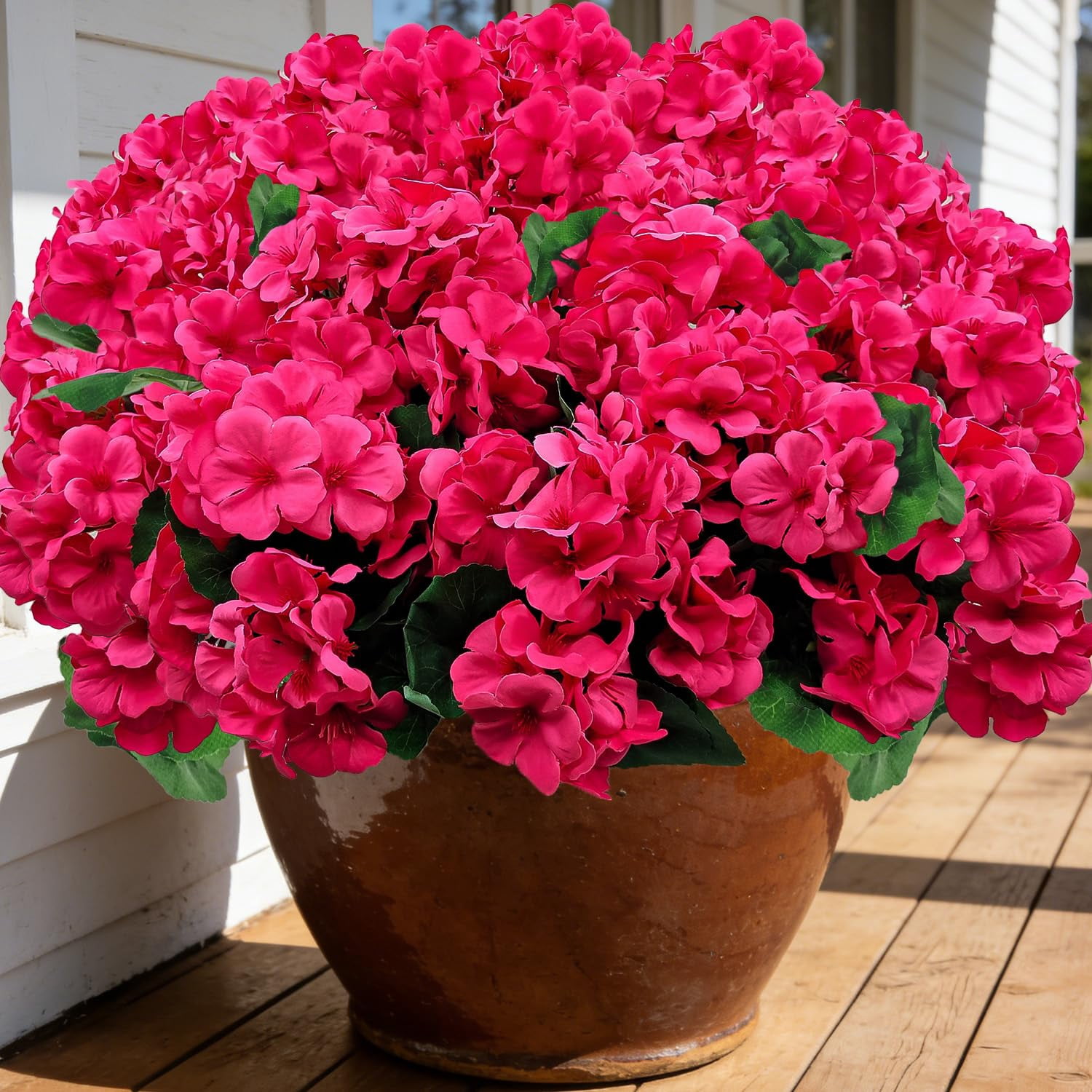 Artificial Geranium Flowers Rose Red 8 Pack UV Resistant Outdoor Indoor ...