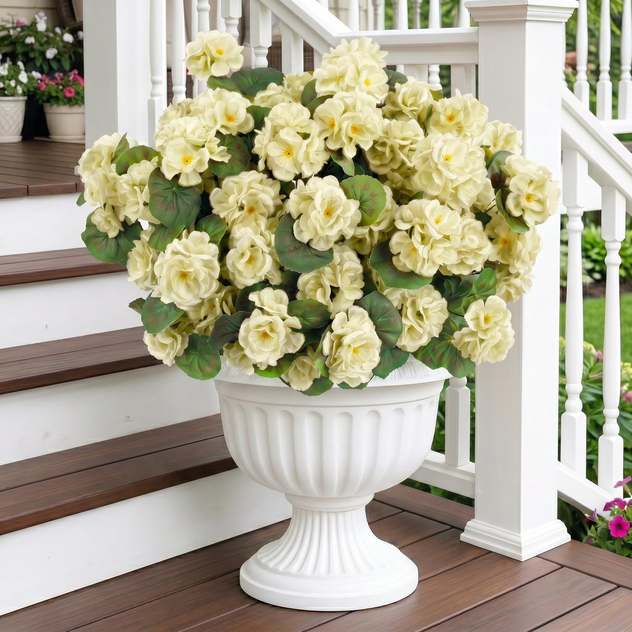 Artificial Geranium Flowers, White, 24Pcs, Outdoor Porch Garden Decor ...