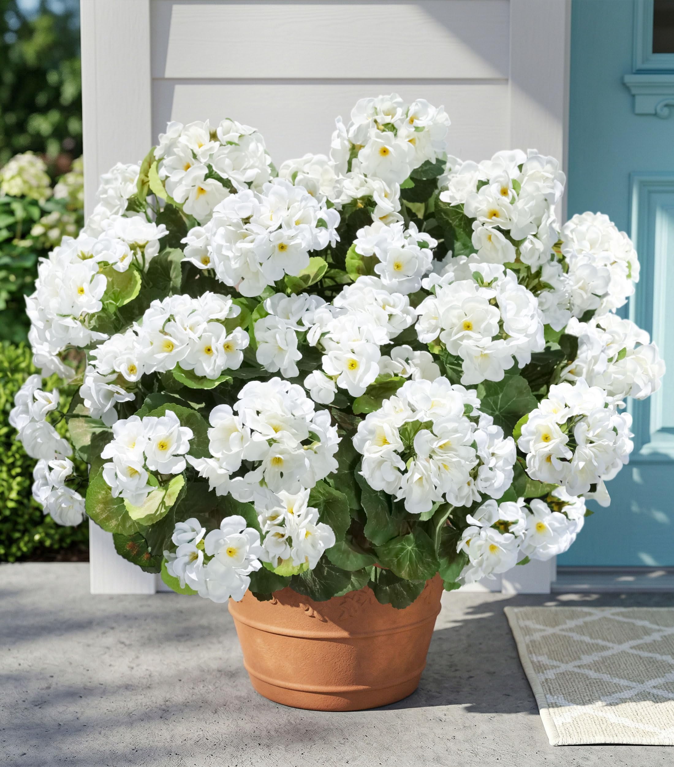 Artificial Geranium Flowers White Silk UV Resistant Outdoor Indoor ...