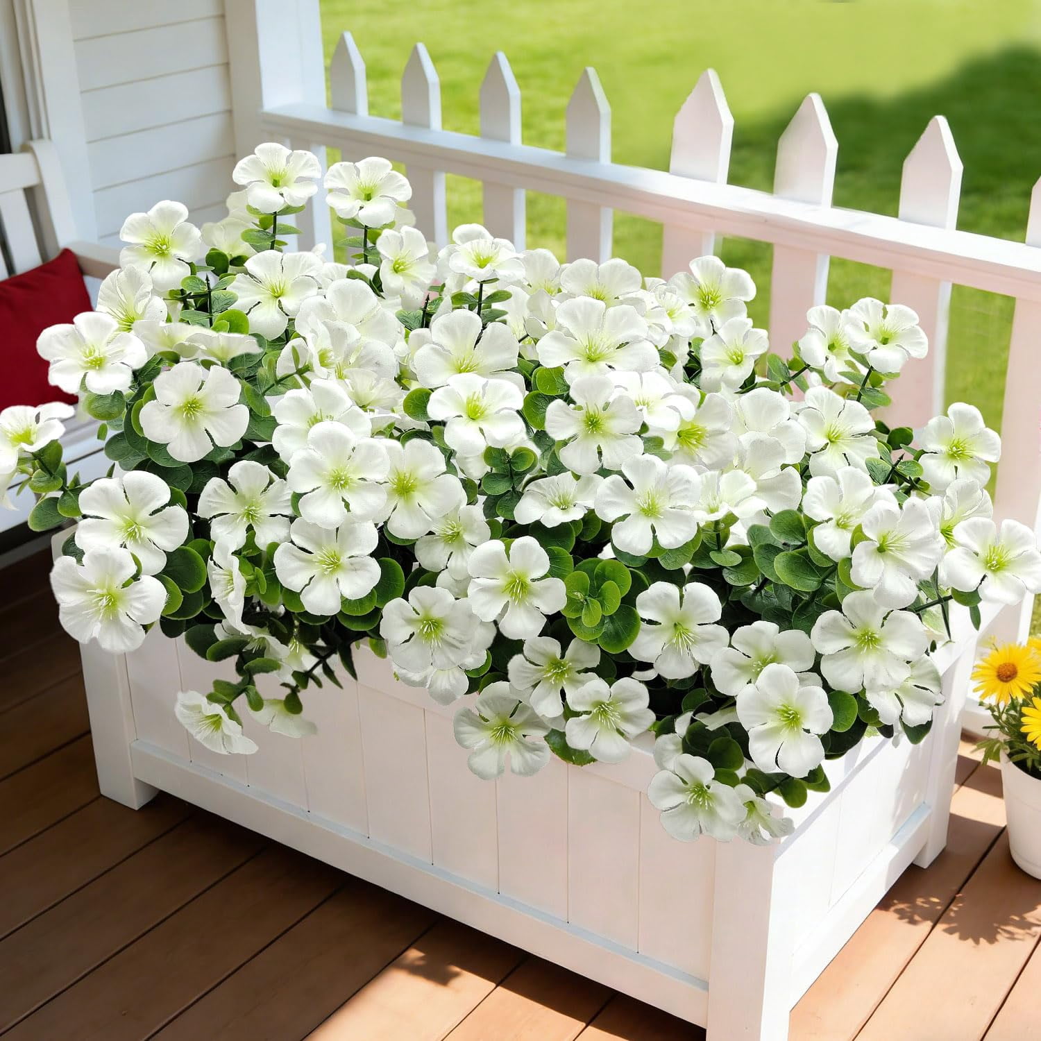 Artificial Geranium Flowers White UV Resistant Faux Silk Outdoor Indoor ...